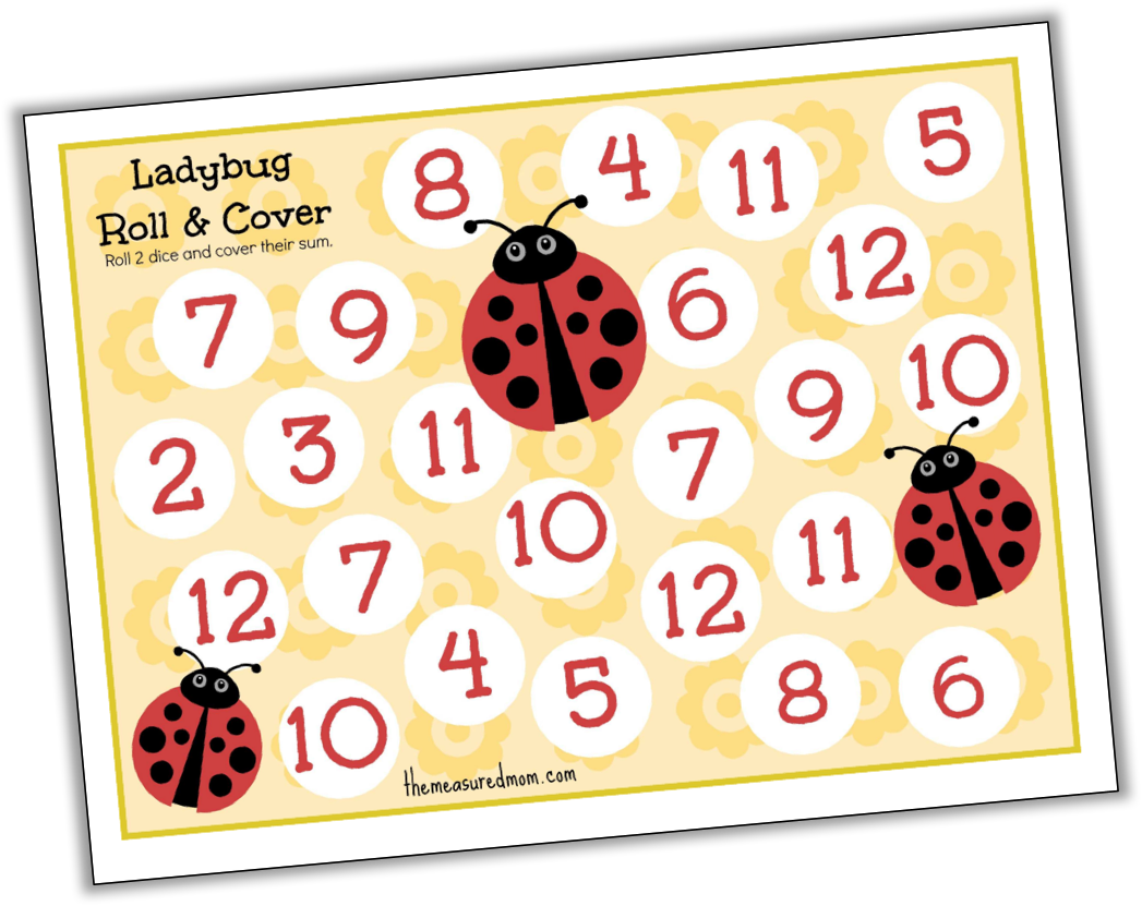 Printable Addition Game: Ladybug Roll & Cover - The Measured Mom