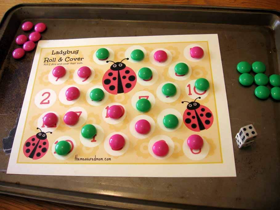 Printable Addition Game: Ladybug Roll & Cover - The Measured Mom