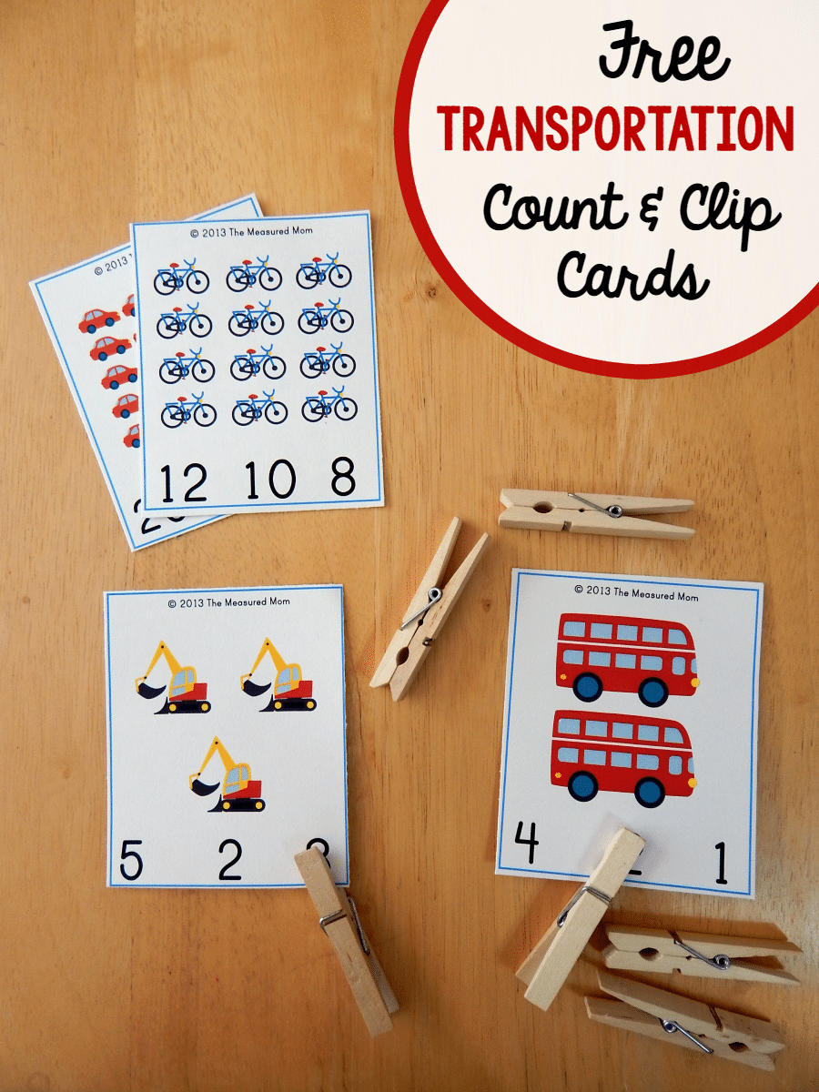 Free Transportation Printable: Transportation Count & Clip Cards #1-20 ...