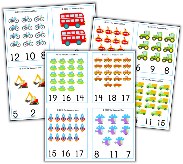 Free Transportation Printable: Transportation Count & Clip Cards #1-20 ...