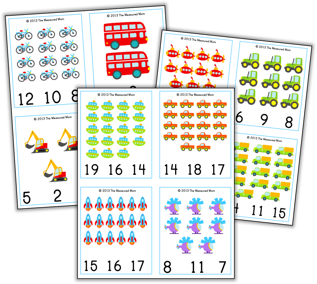 Free Transportation Printable: Transportation Count & Clip Cards #1-20 ...