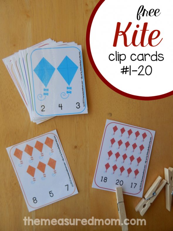Kite Printable: Count & Clip Cards #1-20 - The Measured Mom