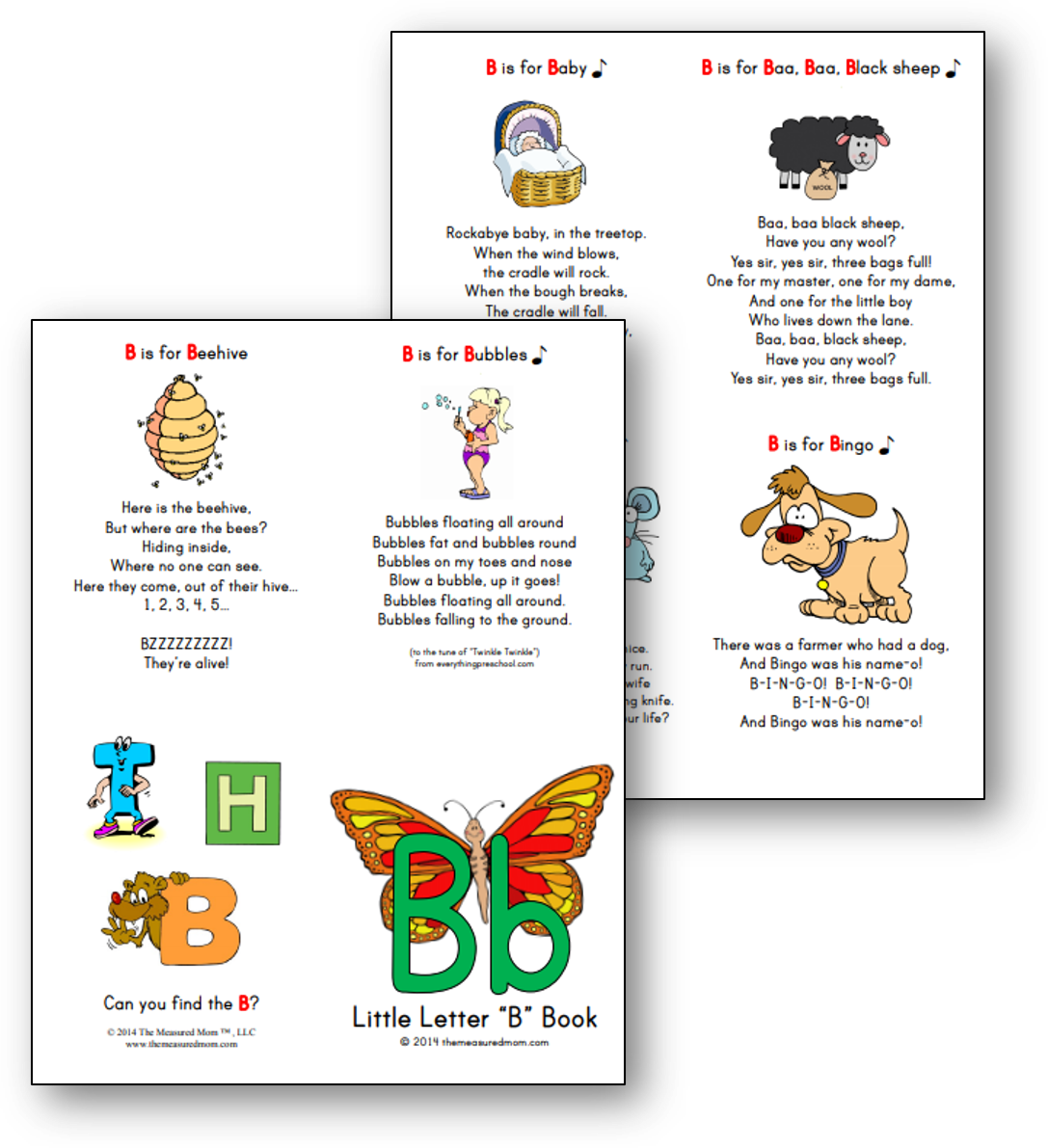 Free letter B book of rhymes and songs - The Measured Mom
