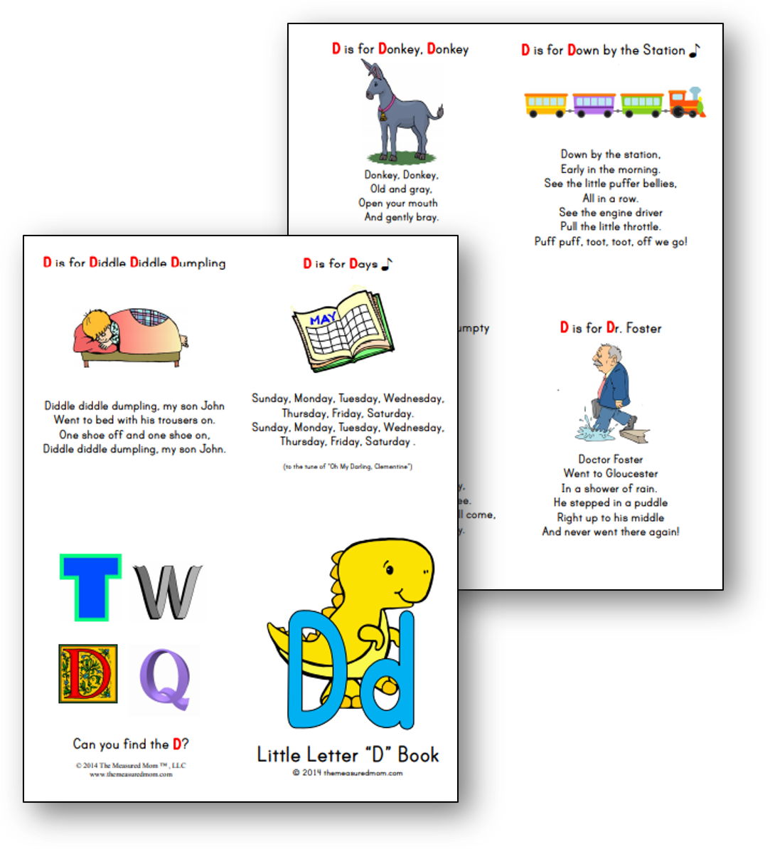 Printable songs and nursery rhymes for kids - Little Letter "D" Book ...