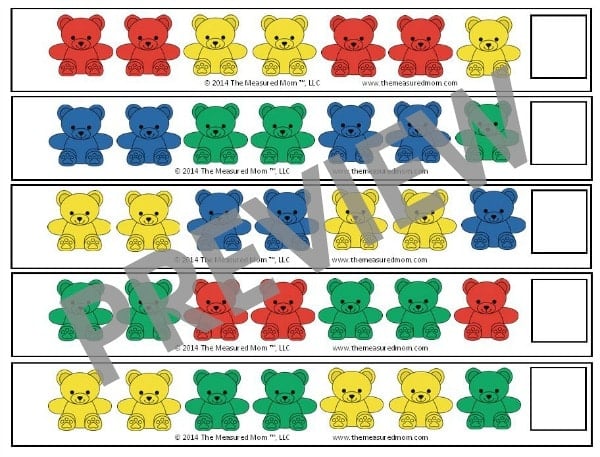 Bear counter pattern strips for preschoolers - The Measured Mom