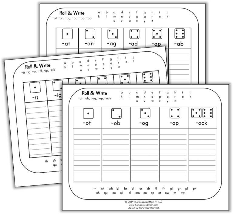 Roll & write for short vowel words - The Measured Mom