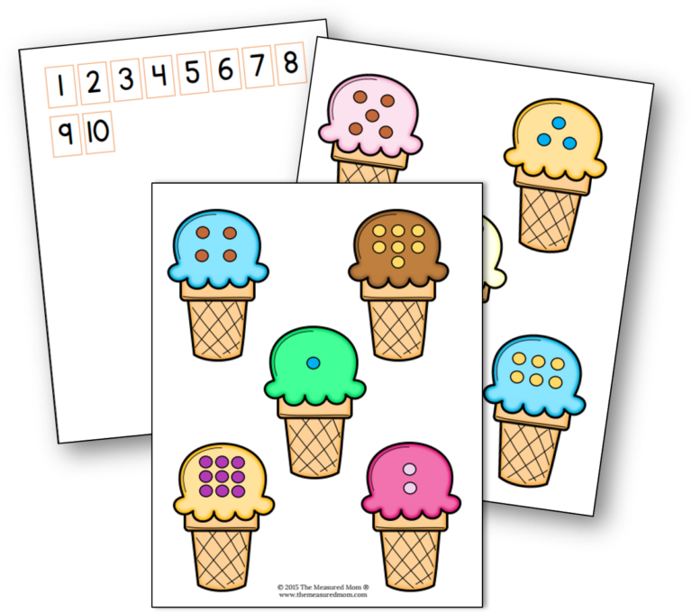 Free file folder game for preschoolers: Ice Cream Count & Match #1-10 ...