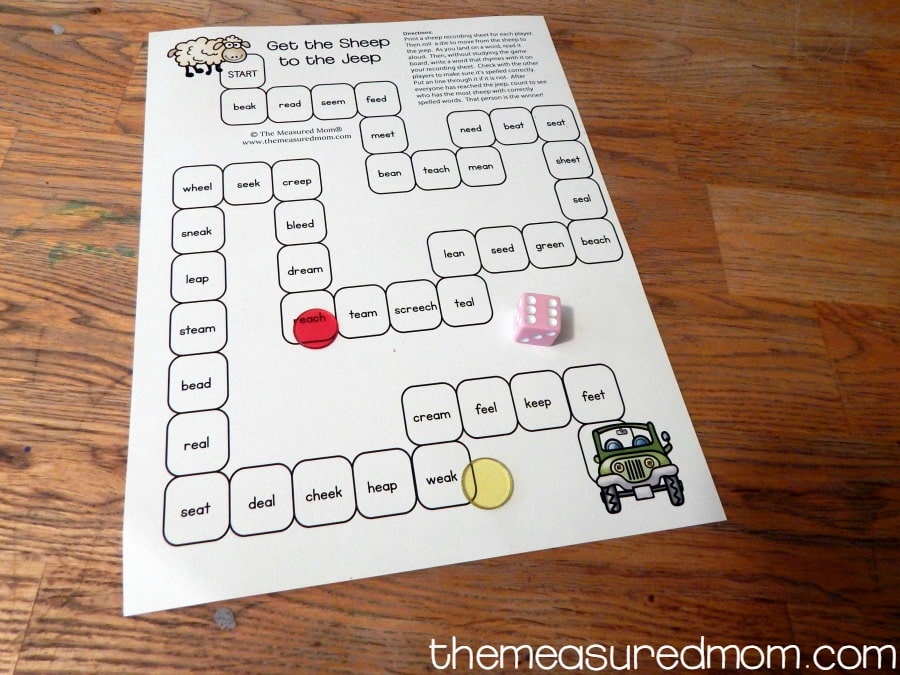 Spelling game for ee and ea words - The Measured Mom