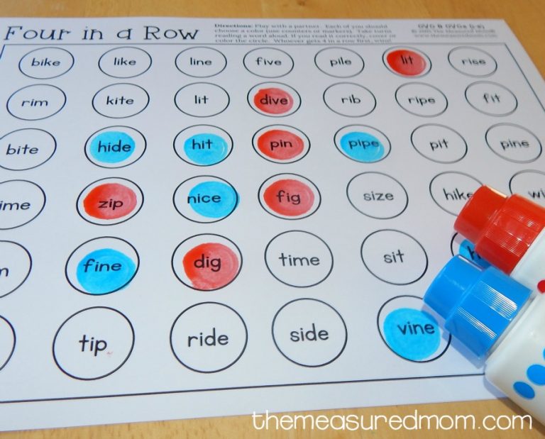Four-in-a-row games for i-e words - The Measured Mom