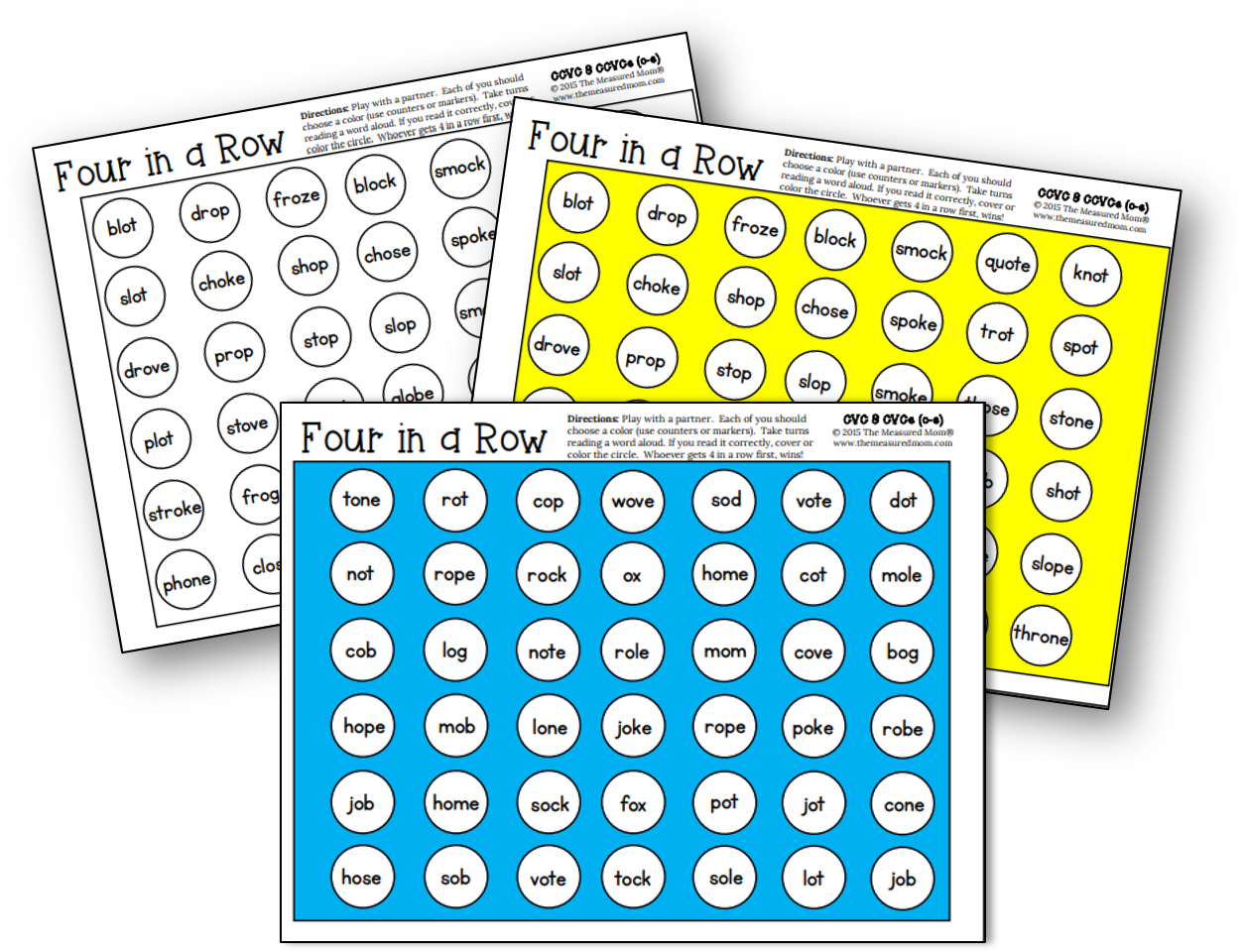 Four-in-a-row games for o-e words - The Measured Mom