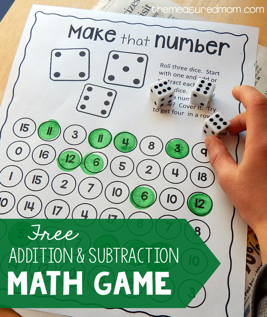 Addition and subtraction game - The Measured Mom
