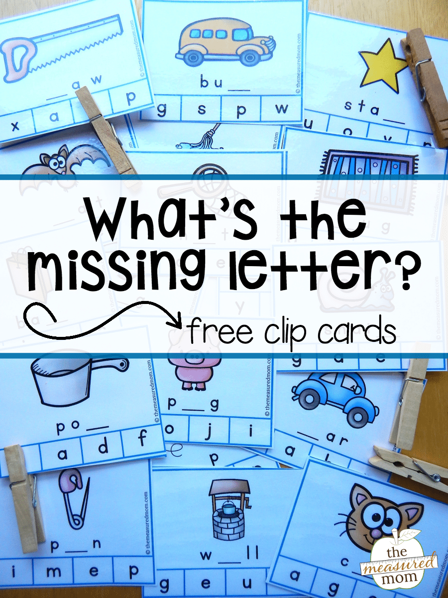 CVC word missing letter clip cards - The Measured Mom