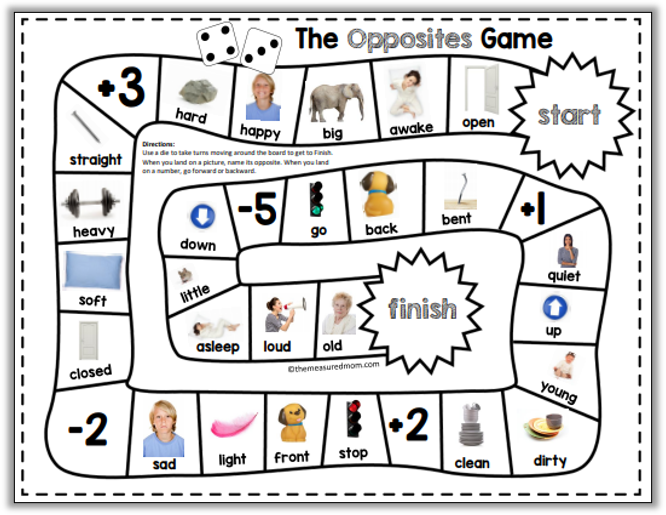 Opposites board game - The Measured Mom