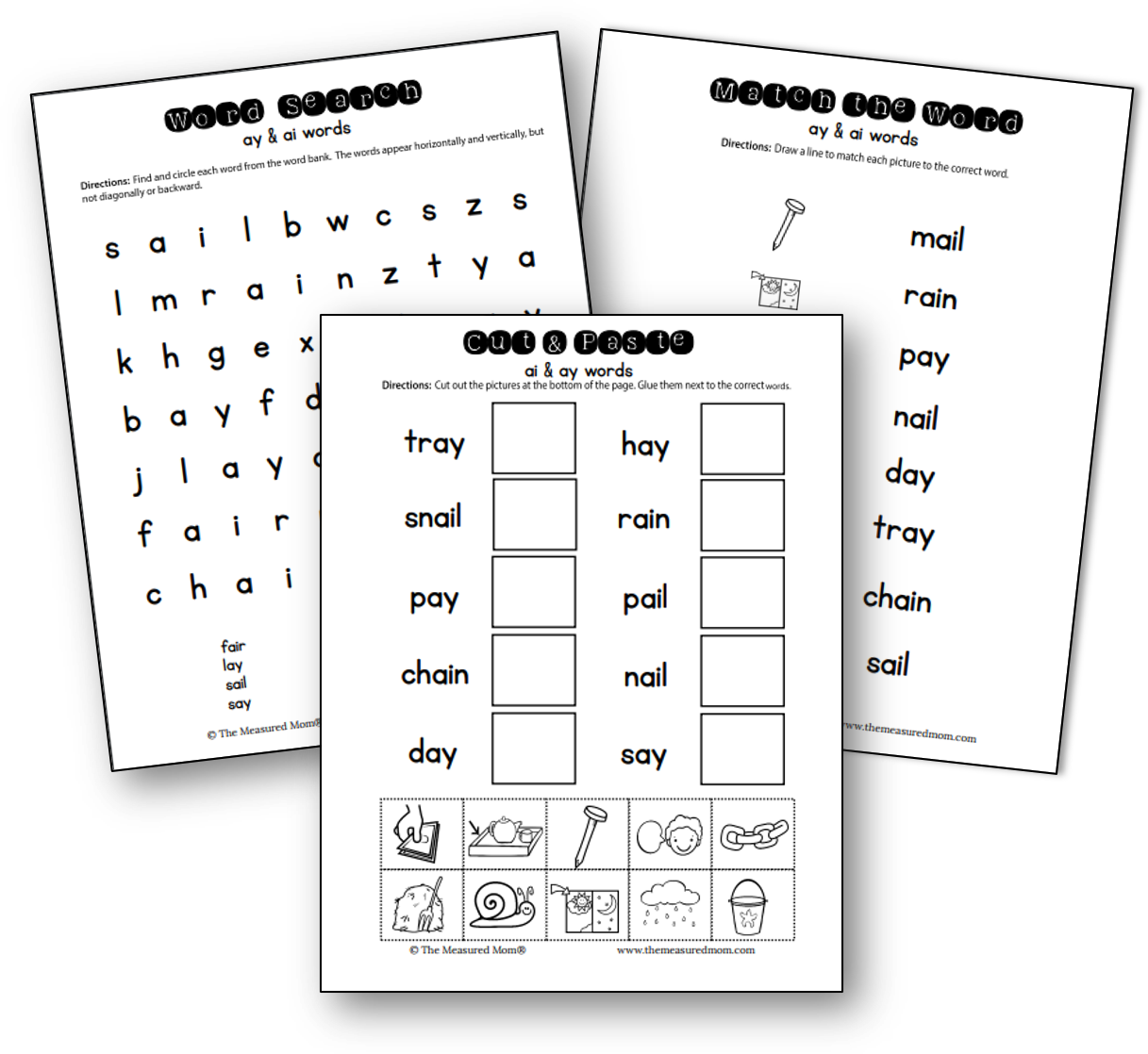 Worksheets for ai & ay words - The Measured Mom