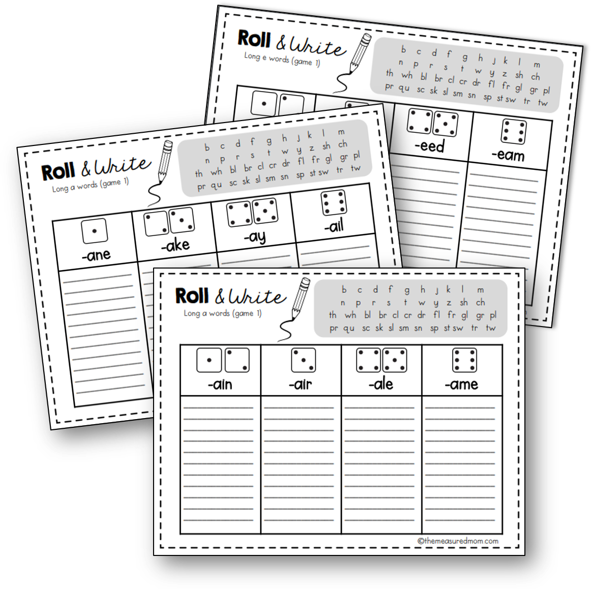 Roll & write games for long vowel words - The Measured Mom