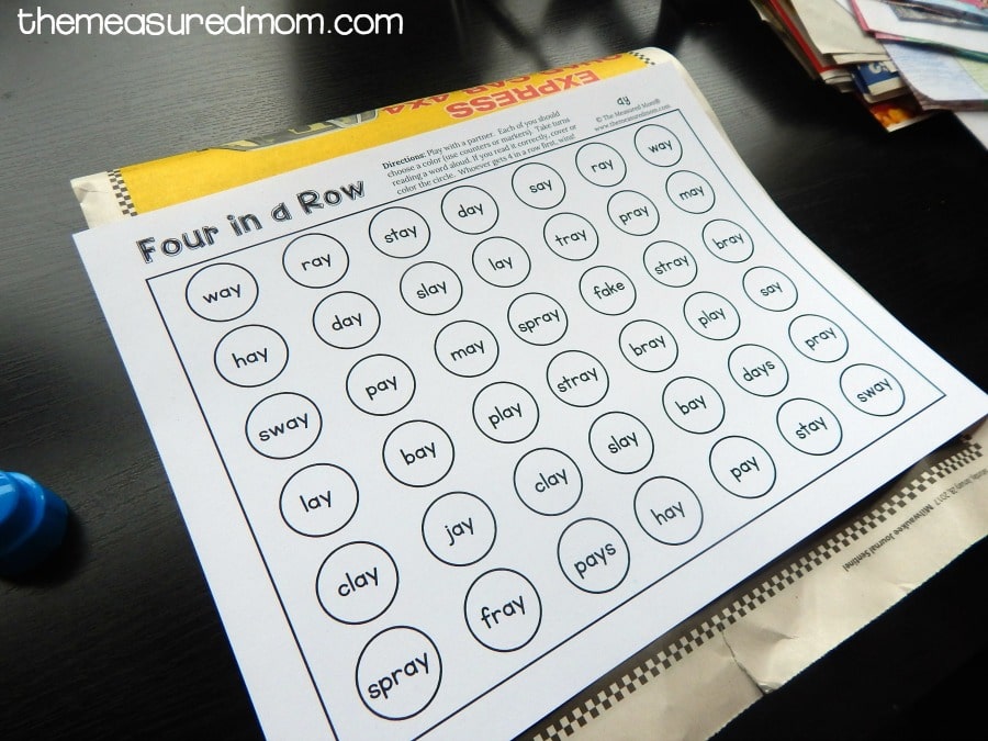 Four-in-a-row games for ai and ay words - The Measured Mom