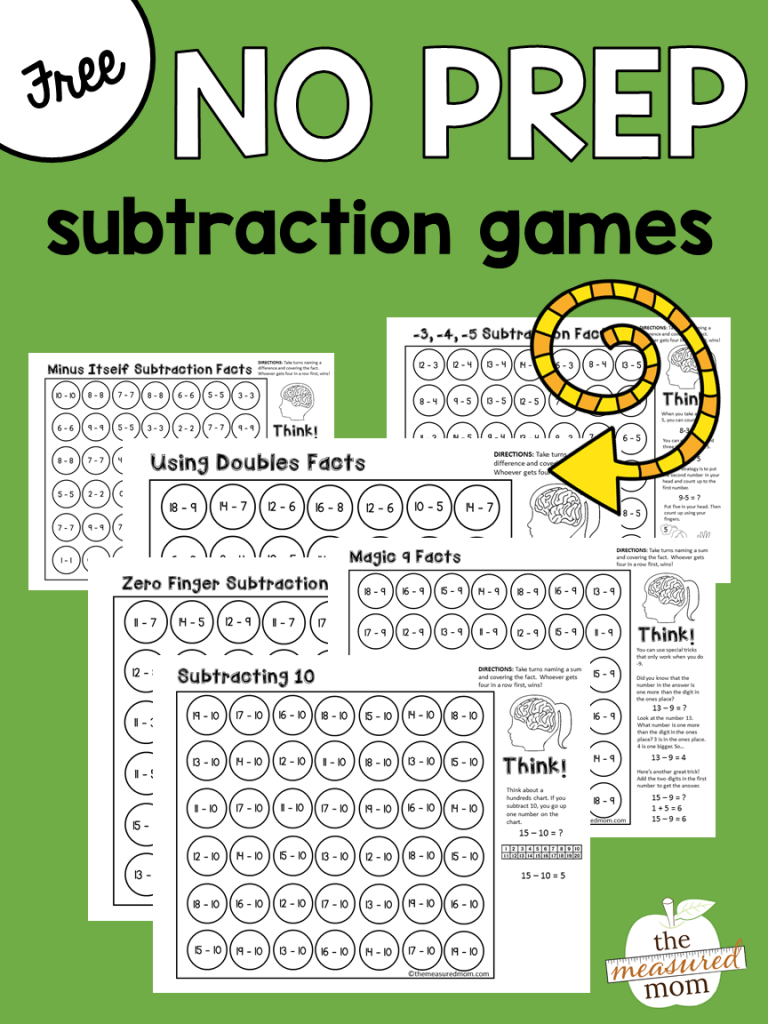 Subtraction fact strategy games - The Measured Mom