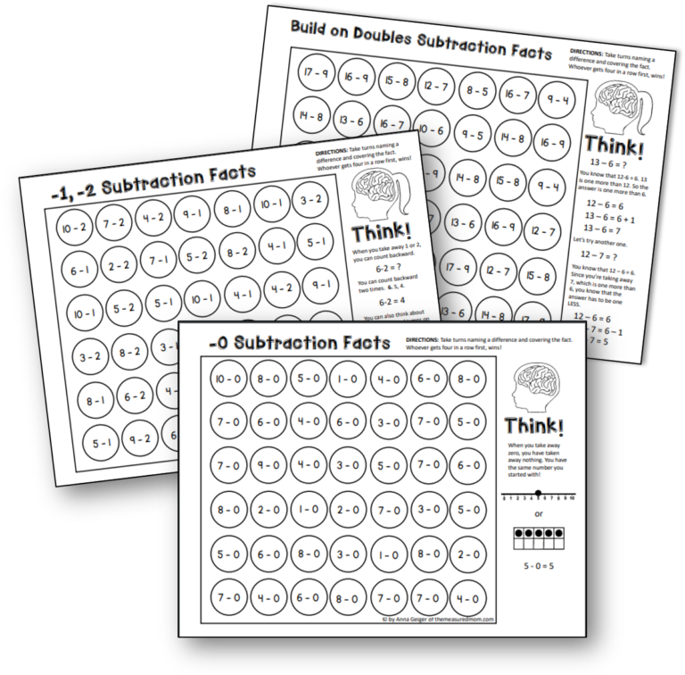 Subtraction fact strategy games - The Measured Mom
