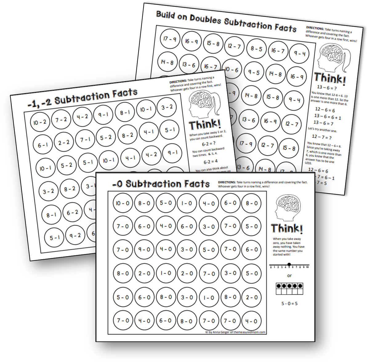 Subtraction fact strategy games - The Measured Mom