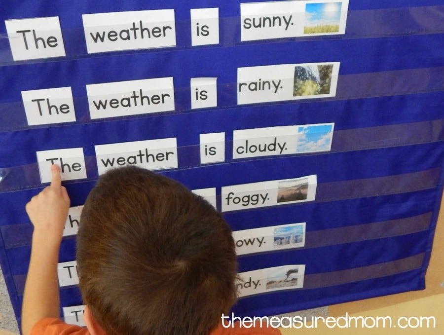 Weather pocket chart sentences - The Measured Mom