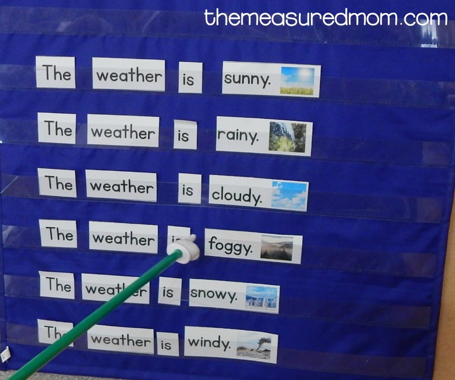 Weather pocket chart sentences - The Measured Mom