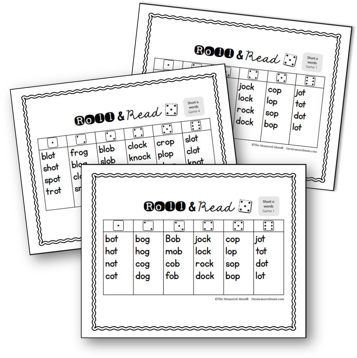 Roll & read games for short o words - The Measured Mom