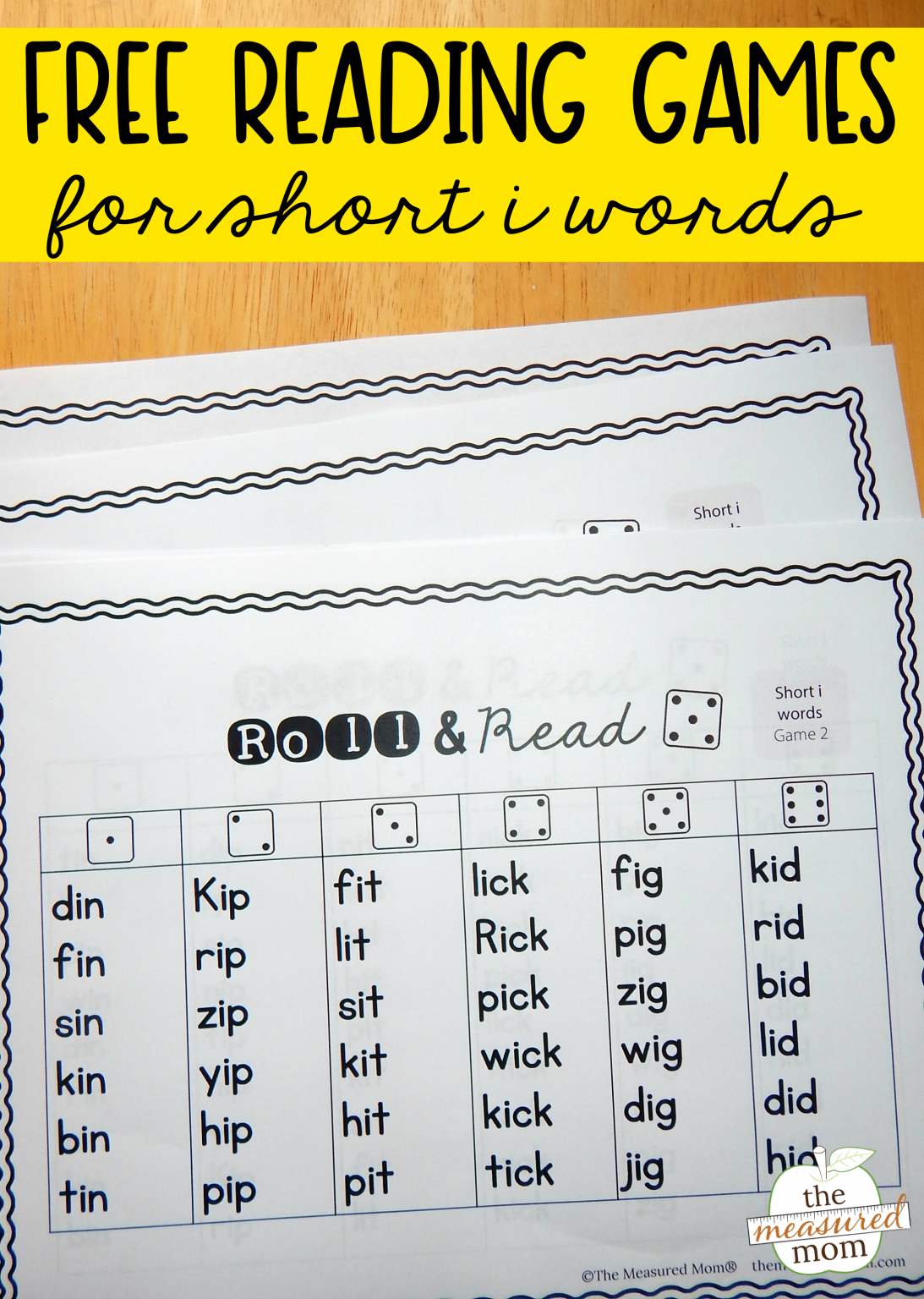 Roll & read games for short i words - The Measured Mom