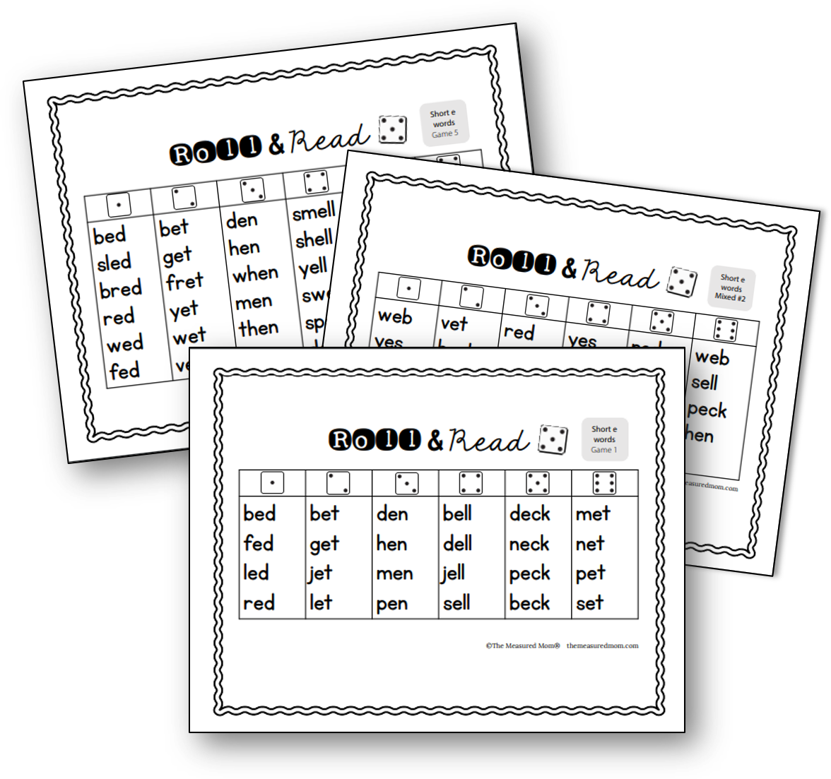 Roll and read games for short e words - The Measured Mom