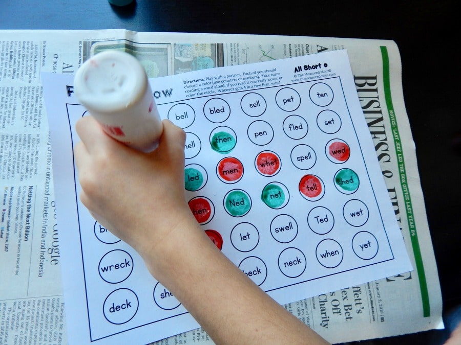 Four-in-a-row games for short e words - The Measured Mom