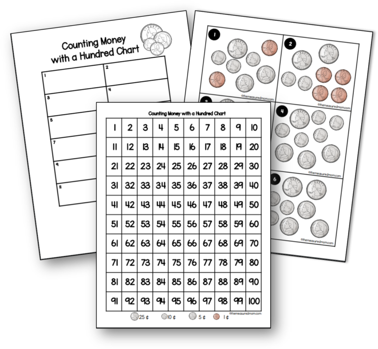 Counting money with a hundred chart - The Measured Mom