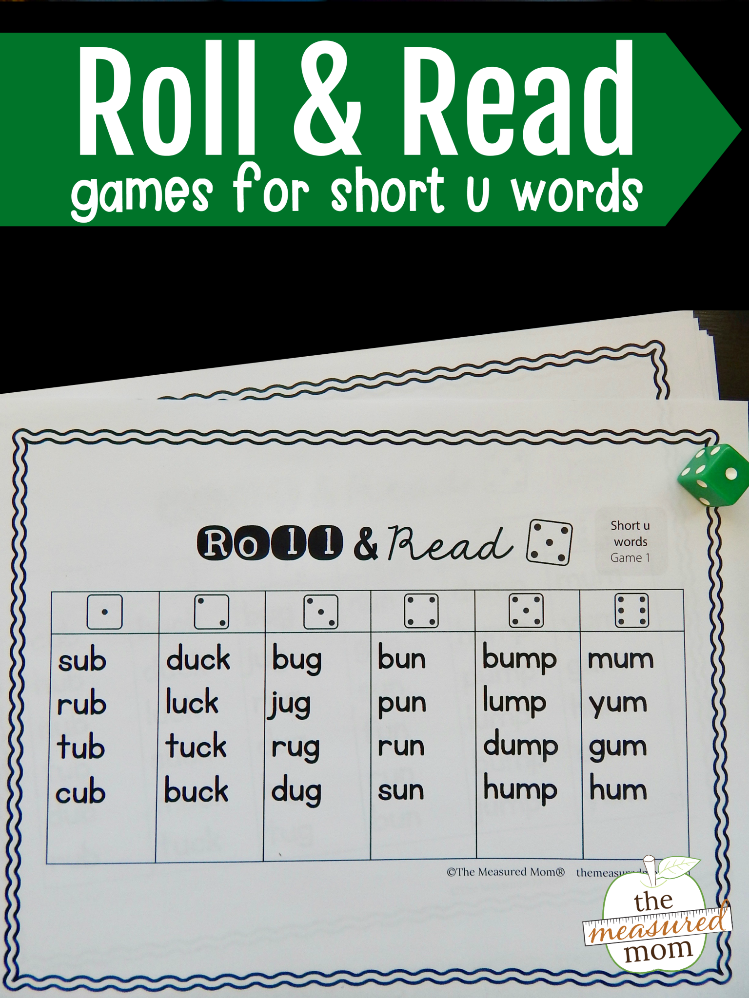 Roll & read games for short u - The Measured Mom