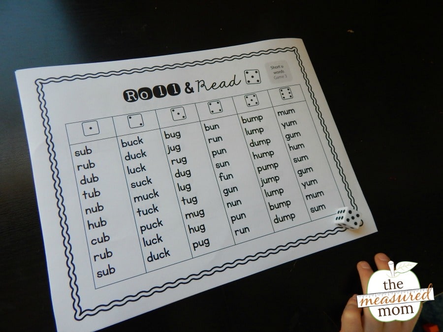 Roll & read games for short u - The Measured Mom