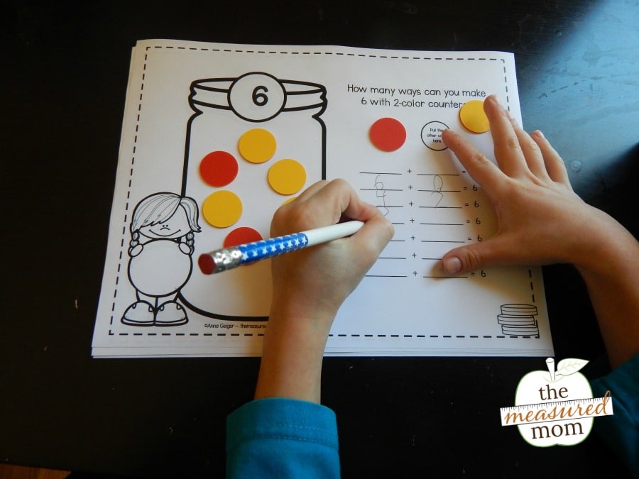 Addition worksheets with 2-color counters - The Measured Mom