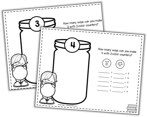 Addition worksheets with 2-color counters - The Measured Mom