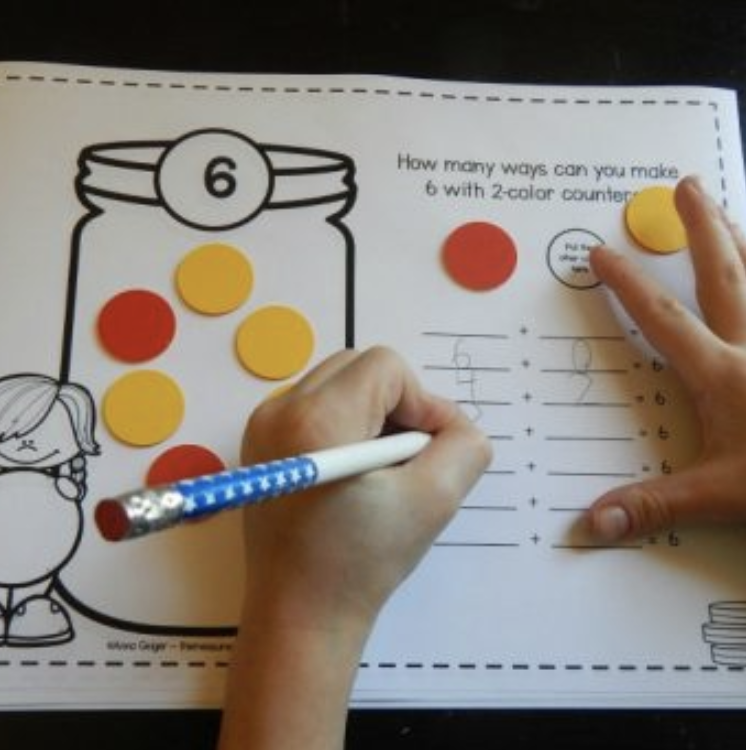 Addition worksheets with 2-color counters - The Measured Mom