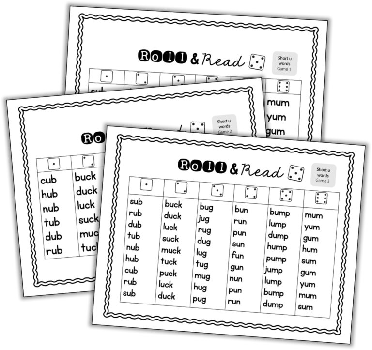 Roll & read games for short u - The Measured Mom