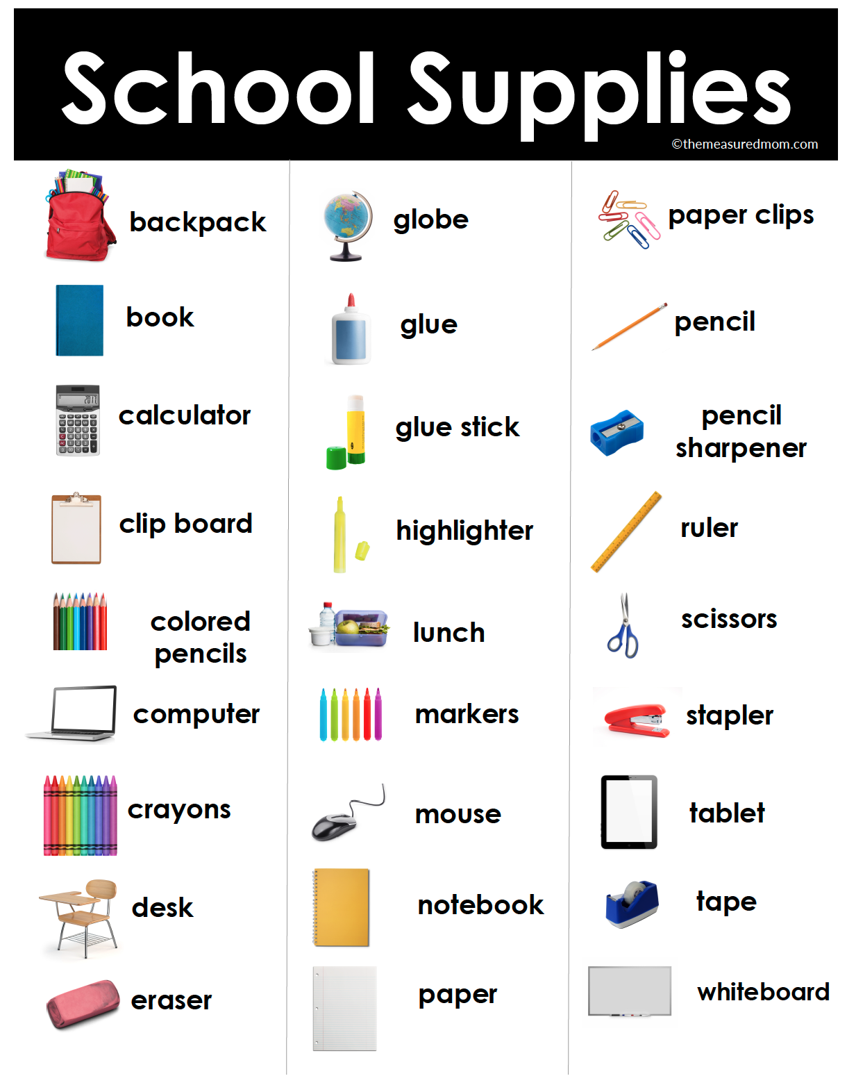 ESL Vocabulary Bundle School Supplies The Measured Mom