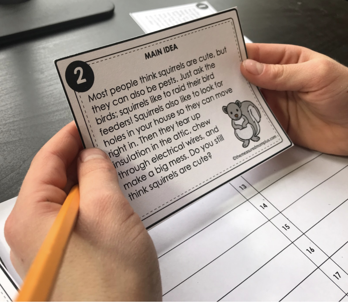 Main idea task cards - The Measured Mom