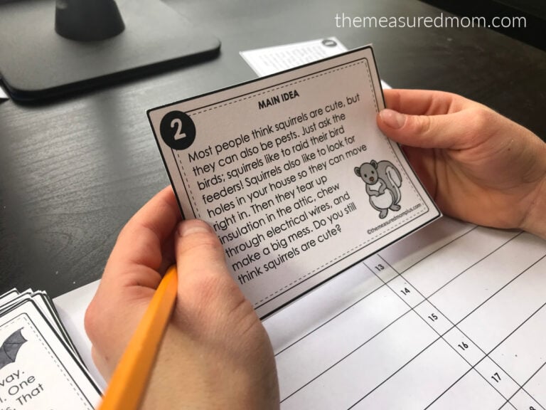 Main idea task cards - The Measured Mom