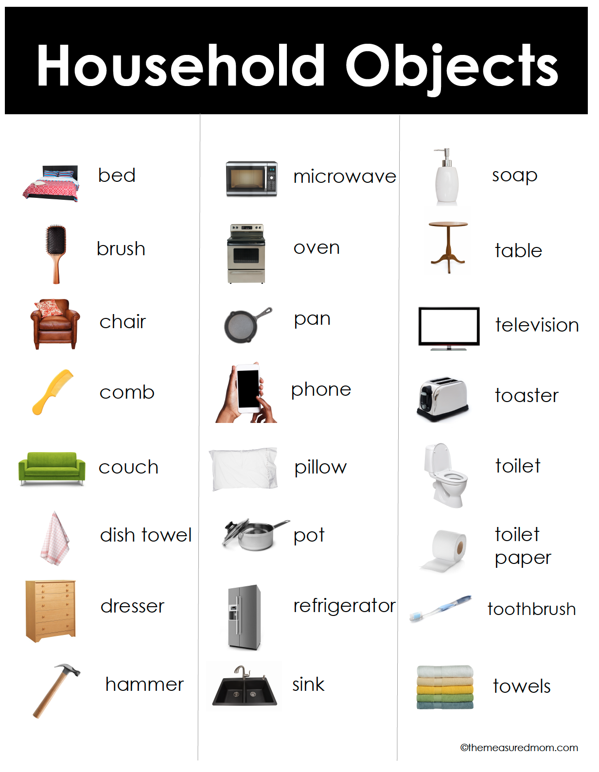 Household Items Vocabulary For Kids