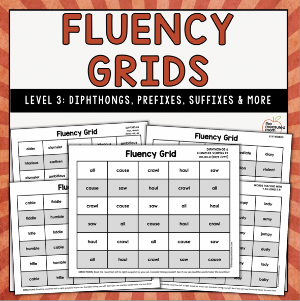 Fluency Grids - Level 3 - Diphthongs, Prefixes, Suffixes & More - The ...