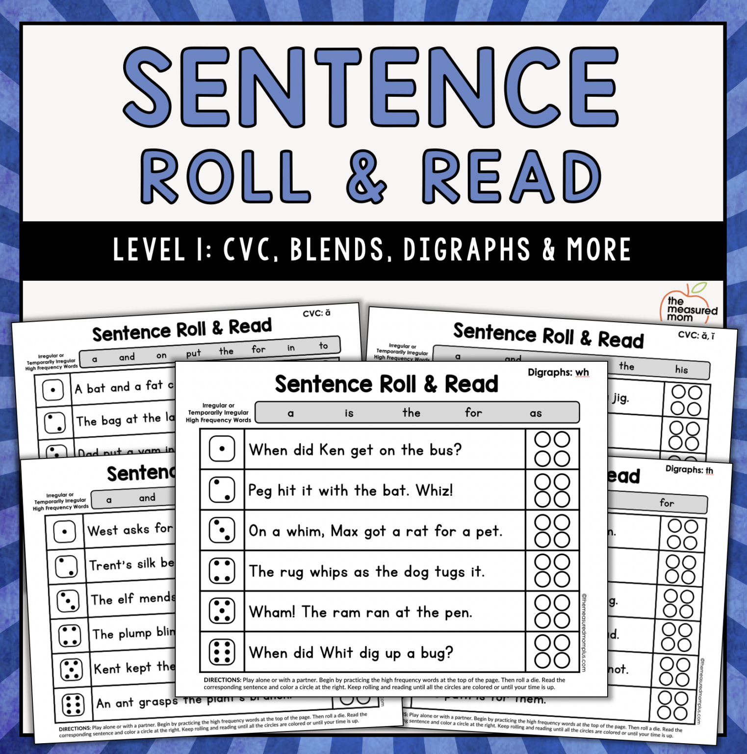 Sentence Roll & Read - Level 1 - CVC Words, Blends, Digraphs & More ...