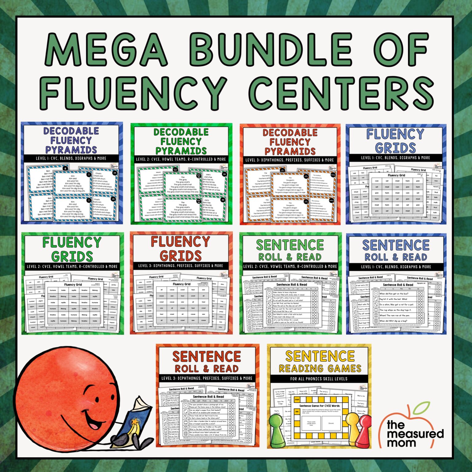 Decodable Fluency Pyramids - Level 1 - CVC, Digraphs, Blends & more ...