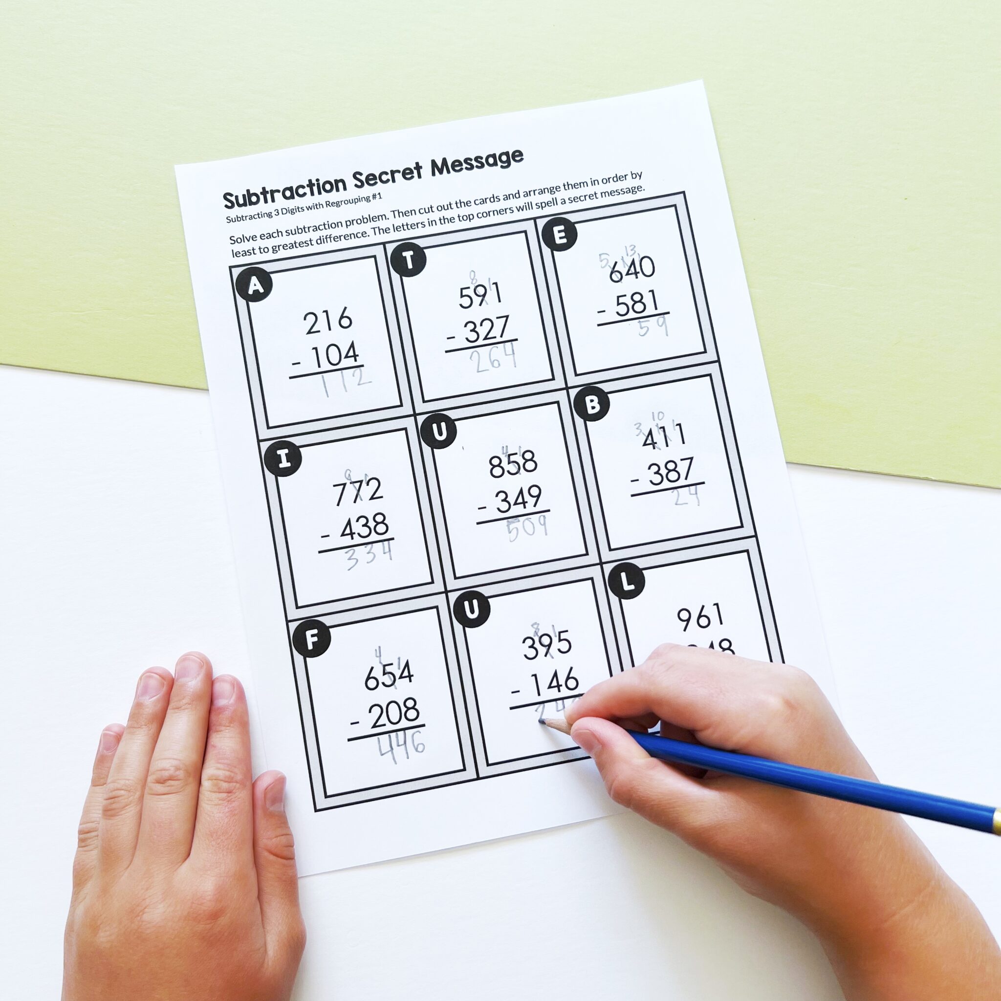 Subtraction Secret Message Worksheets - The Measured Mom