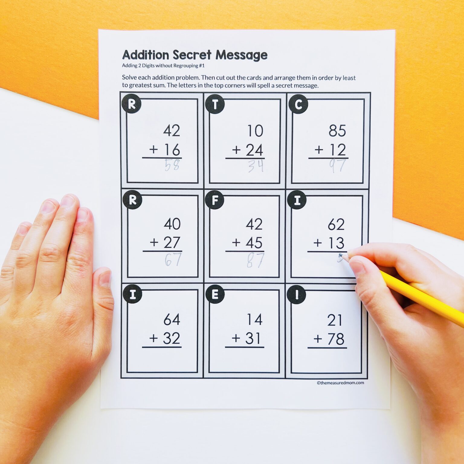 Addition Secret Message Worksheets - The Measured Mom