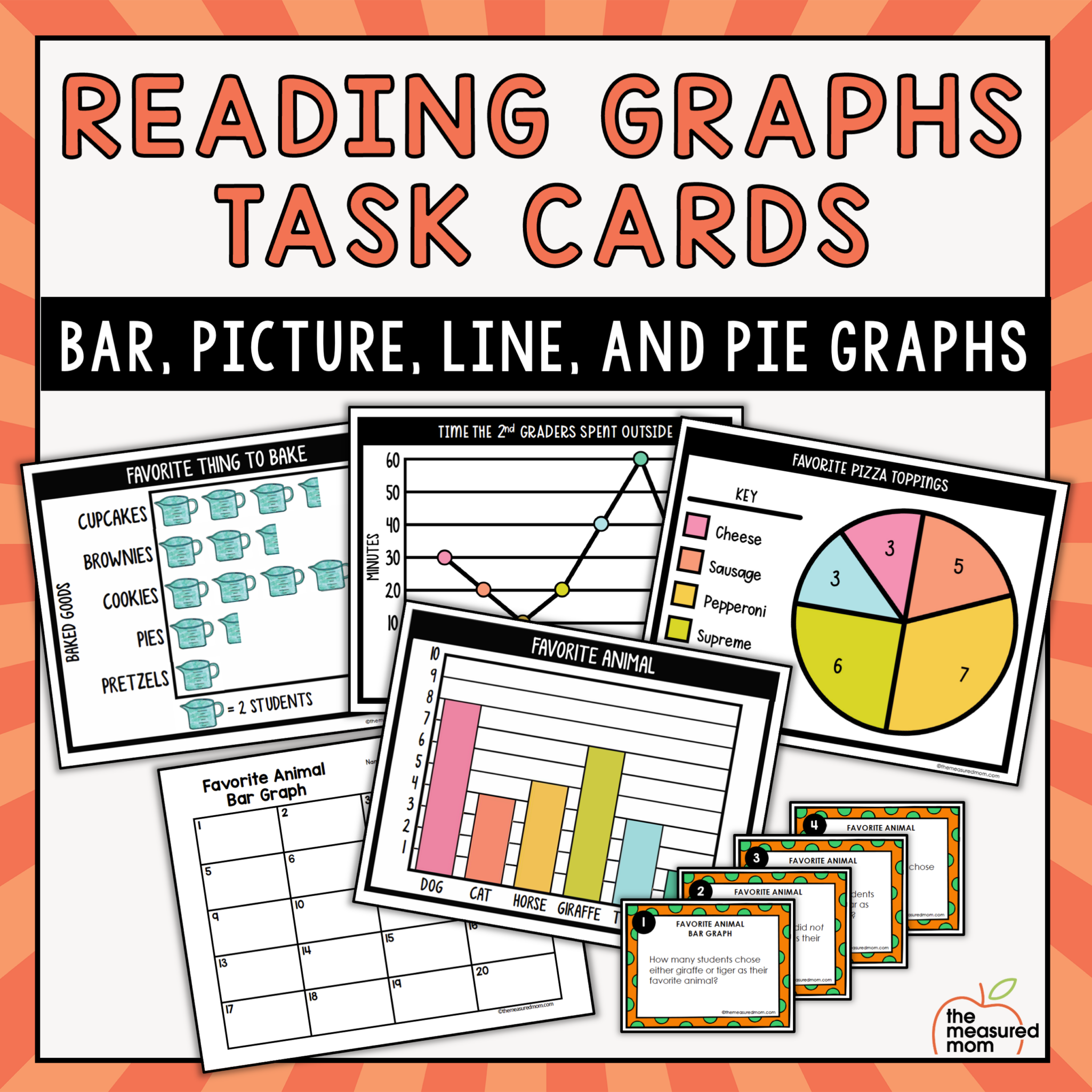 Reading Graphs Task Card Set - The Measured Mom