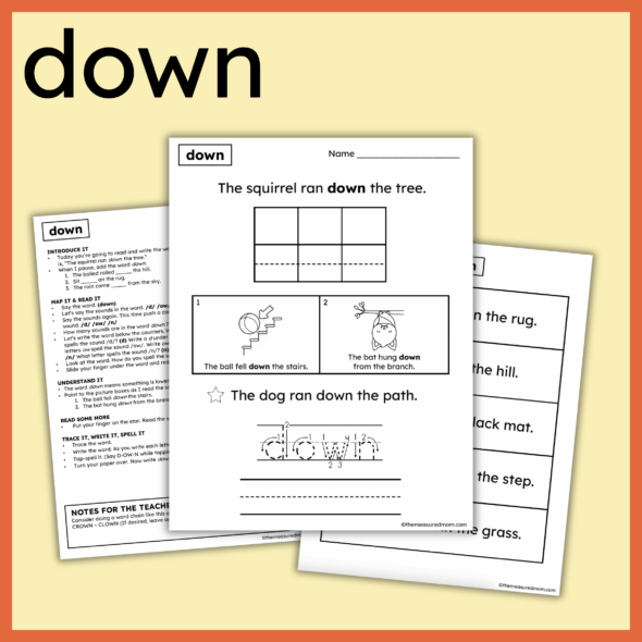 Free high frequency word lesson: DOWN - The Measured Mom